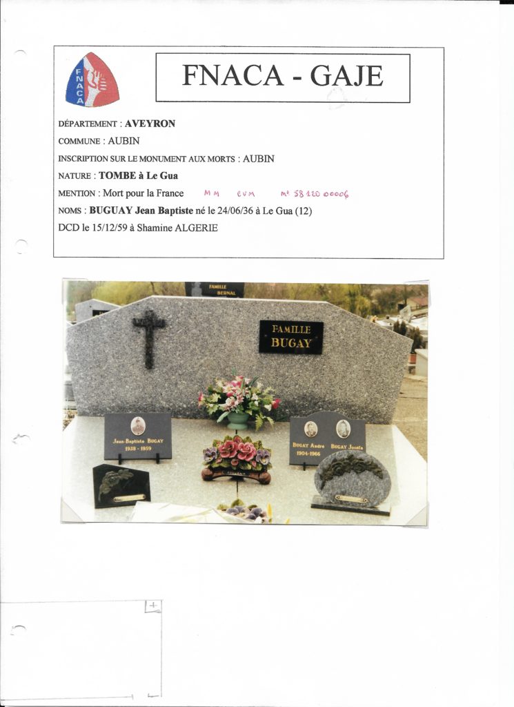 (12) Bugay, Jean-Baptiste – Sépultures de la guerre d'Algérie