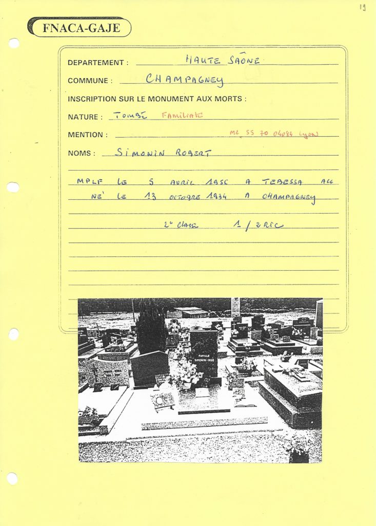 (70) Simonin, Robert – Sépultures de la guerre d'Algérie