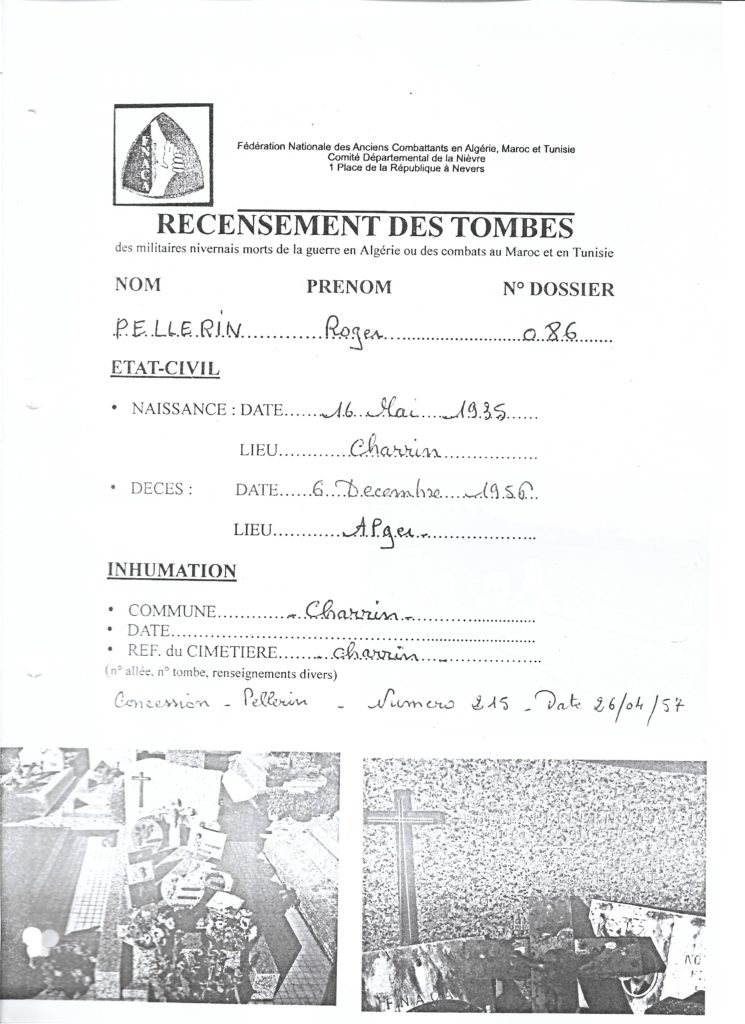 (58) Pellerin, Roger – Sépultures de la guerre d'Algérie
